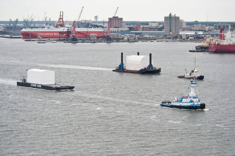 US Naval Submarine Modules Shipped by Barge